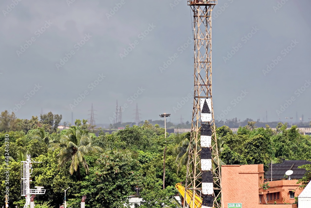 Various panoramic views of the port, piers, terminal and cityline of ...
