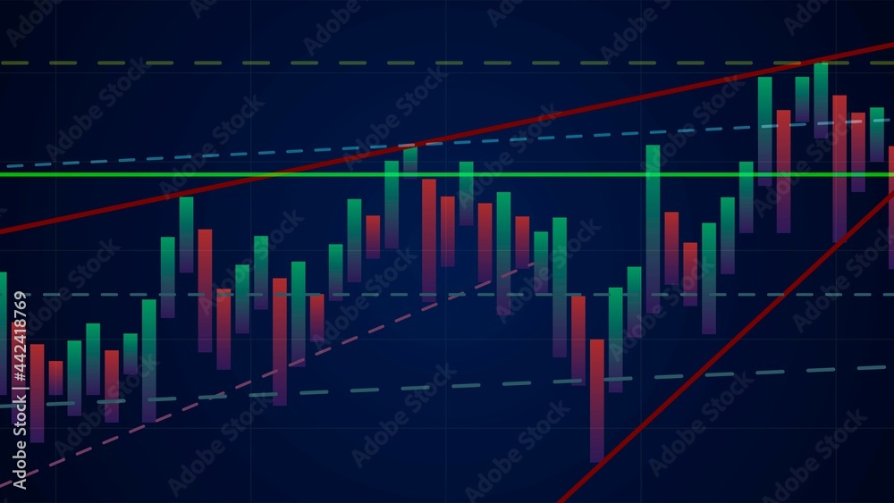 Screen with a graph of the value of shares, trader analysis Stock ...