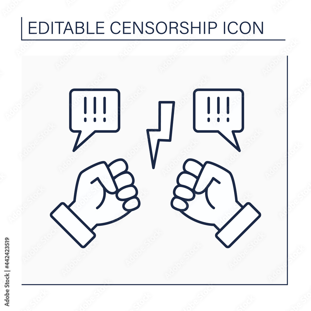 Controversial line icon. Public disagreement. Prolonged dispute, fight ...