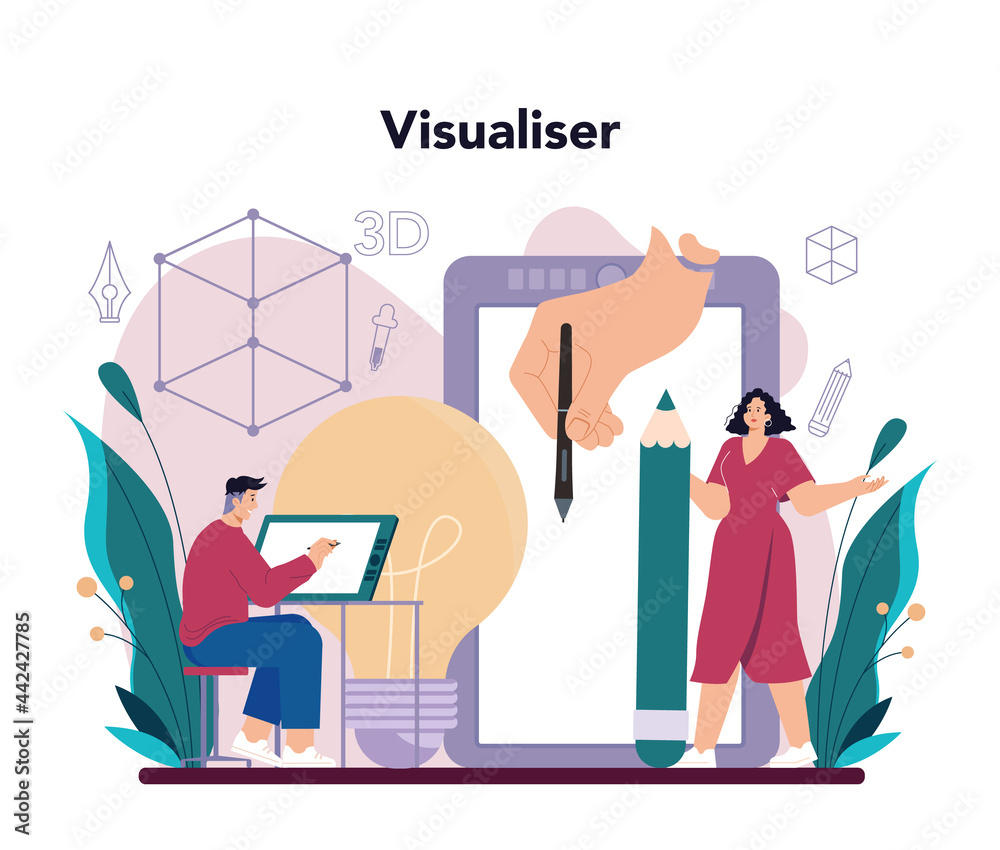 3D visualizer concept. Digital drawing with electronic tools Stock ...