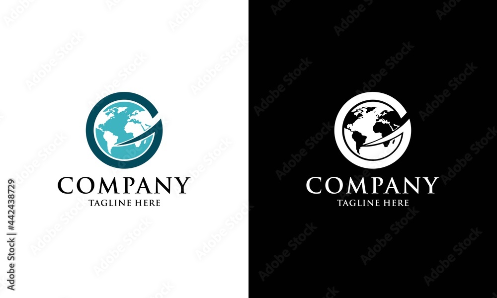 letter G with airplane and globe logo vector template. Suitable for ...