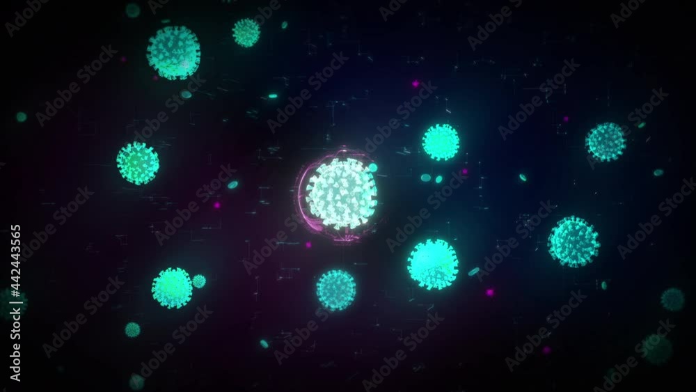 Cells Of Covid 19 Get Closer In Black Background. Prevention Of Covid ...