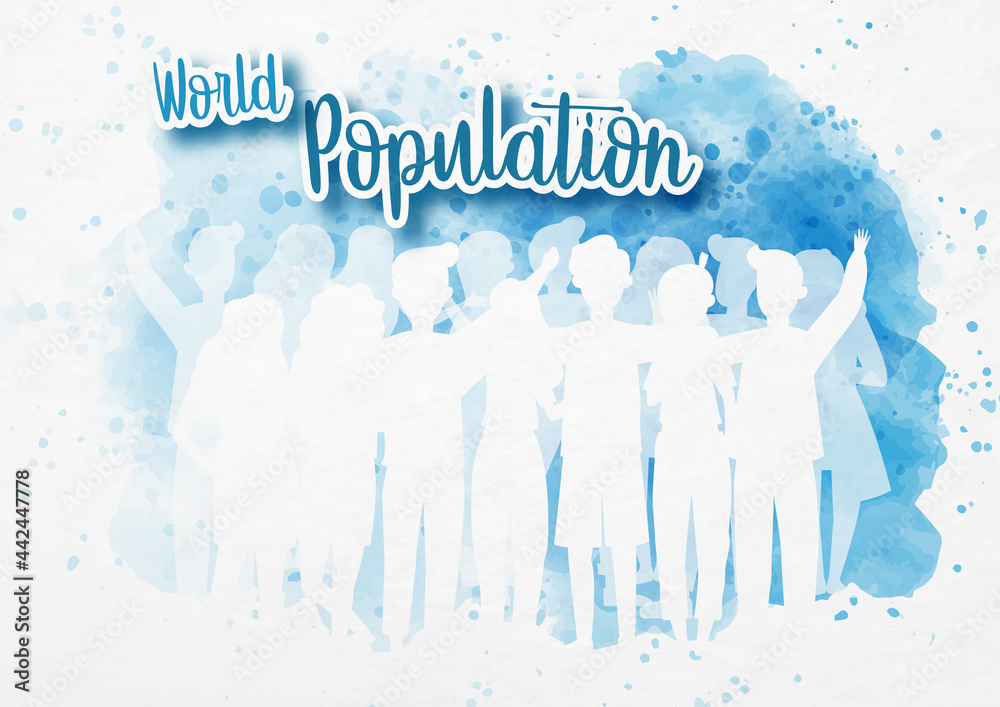 Silhouette crowd of people in cartoon character and flat style with the ...