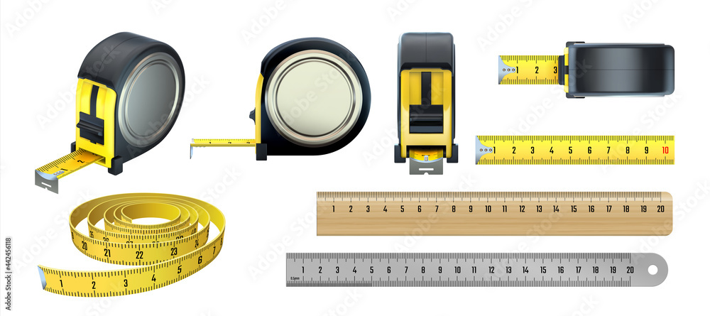 Measuring tools. Realistic instruments for length measurement. 3D ...