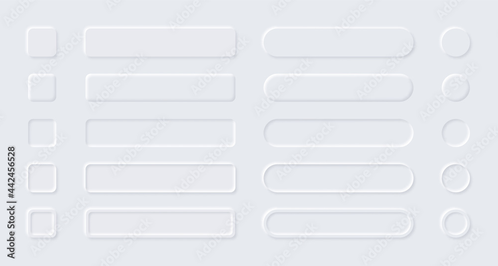 Neumorphic UI buttons. Modern minimal web layout with input fields ... Neumorphic UI buttons. Modern minimal web layout with input fields ...