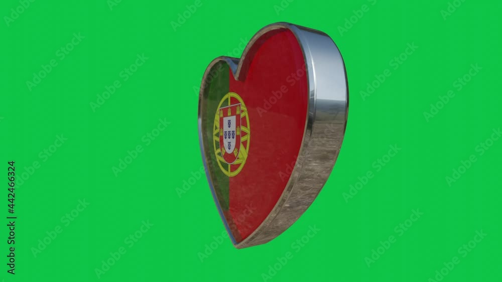 Flag of the Portugal in the shape of 3D heart.Looped video of 360 ...
