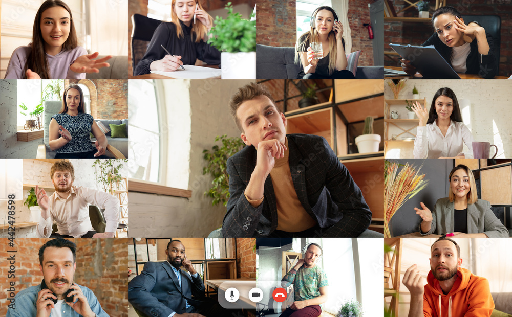 Interview. Team working by group video call share ideas brainstorming ...