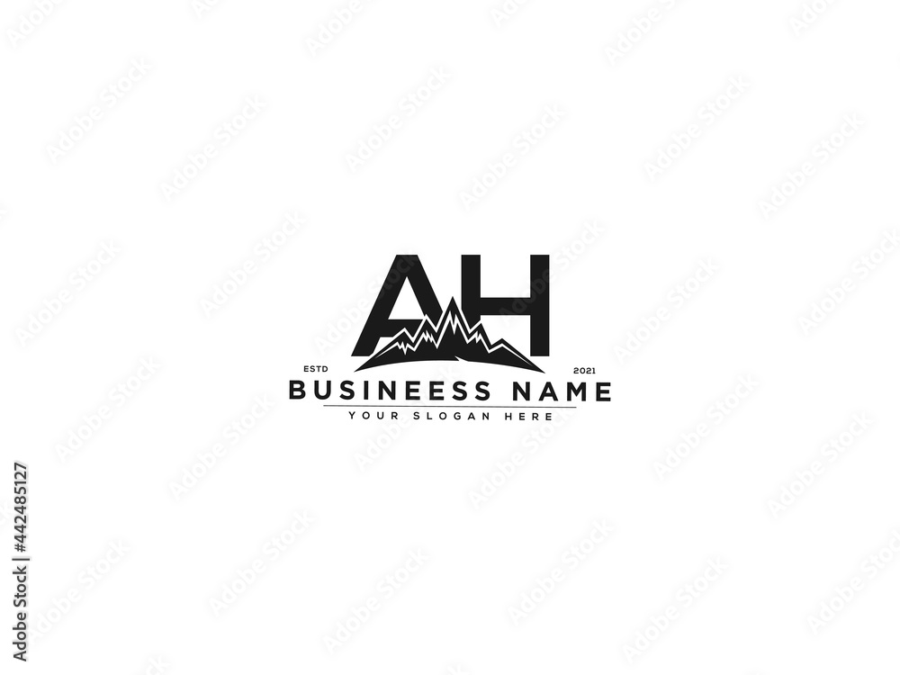 Letter AH Logo, mountain ah logo icon vector for river forest hill ...