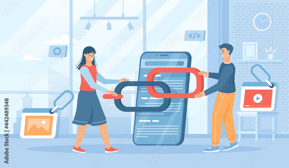 Vettoriale Stock Link building between website pages. Search engine ...