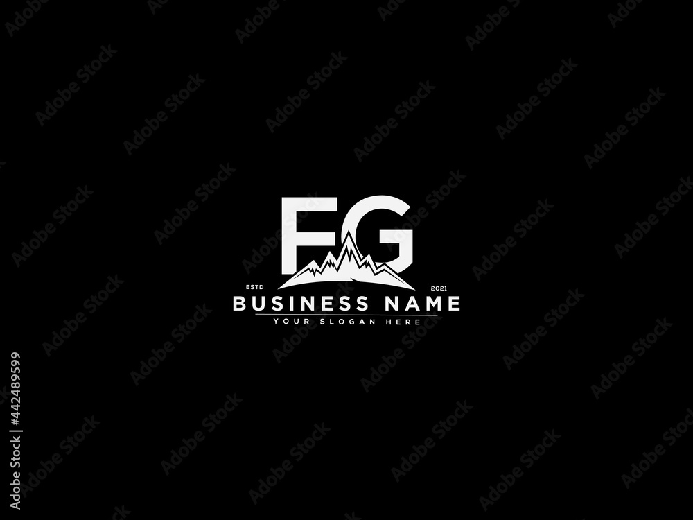 Letter FG Logo, mountain fg logo icon vector for river forest hill ...