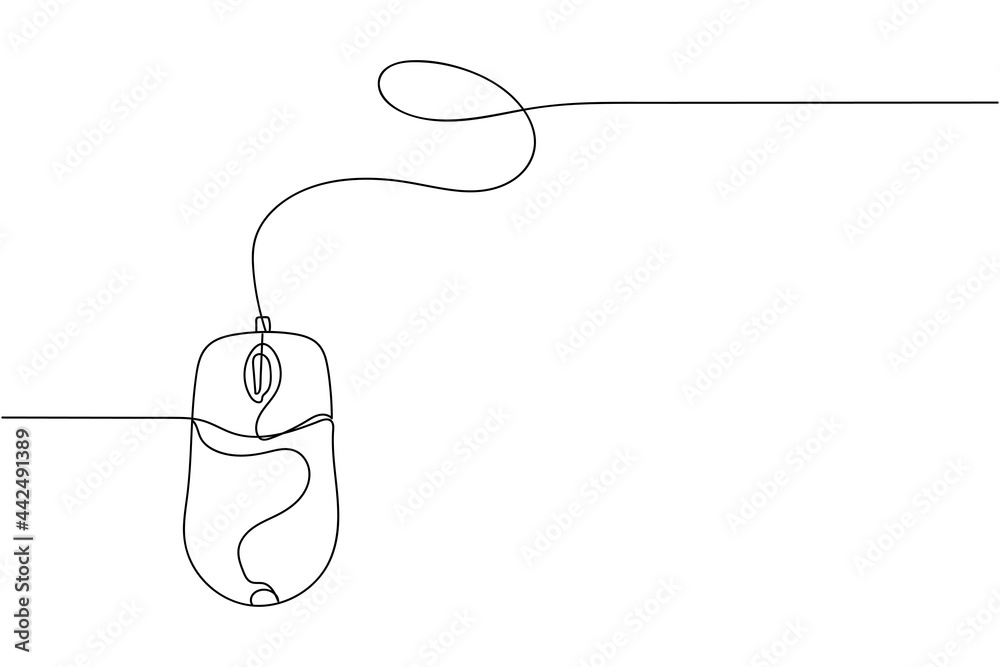 Continuous one line of computer mouse in silhouette on a white ...