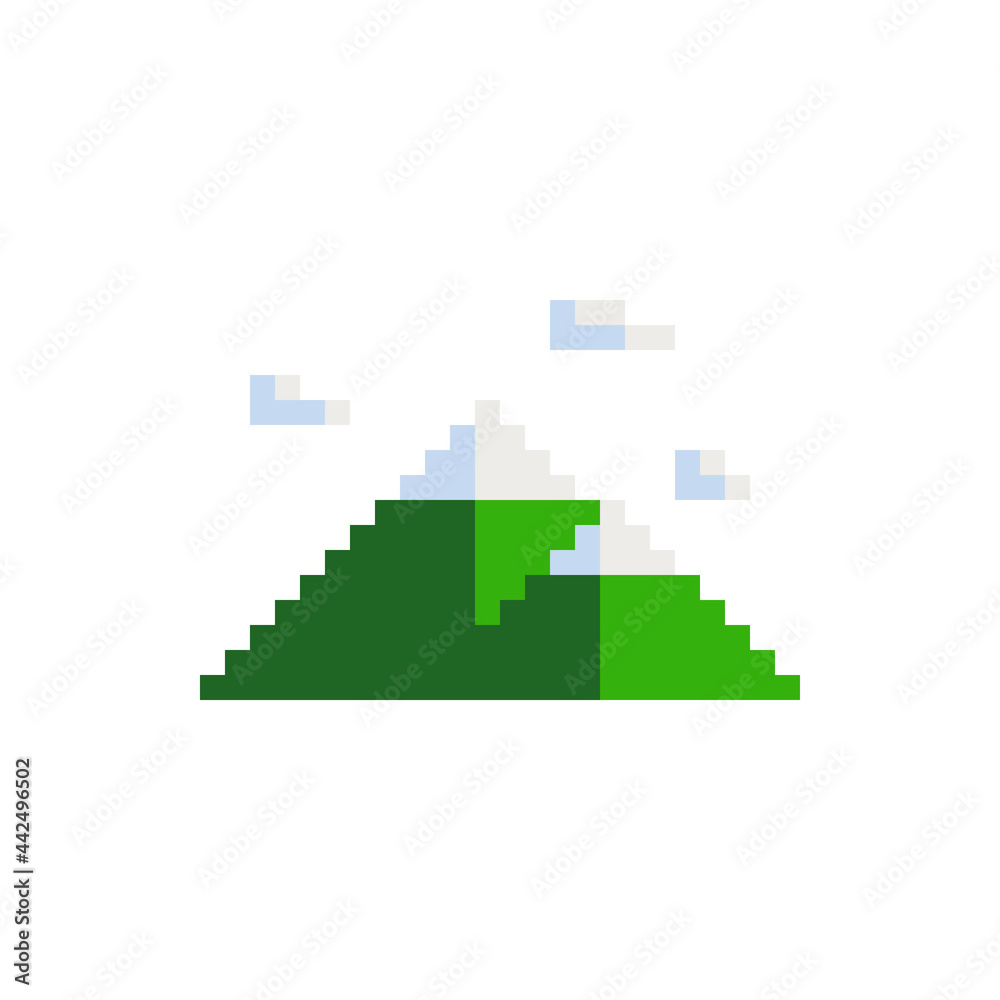 Pixel art mountain isolated vector illustration. Travel application ...