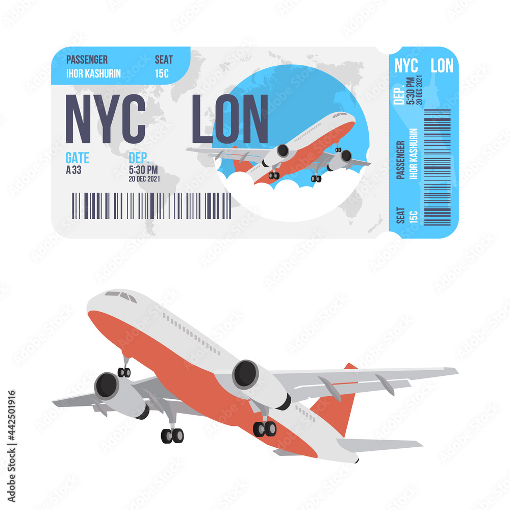 Airline ticket design with passenger name. Vector illustration Stock ...