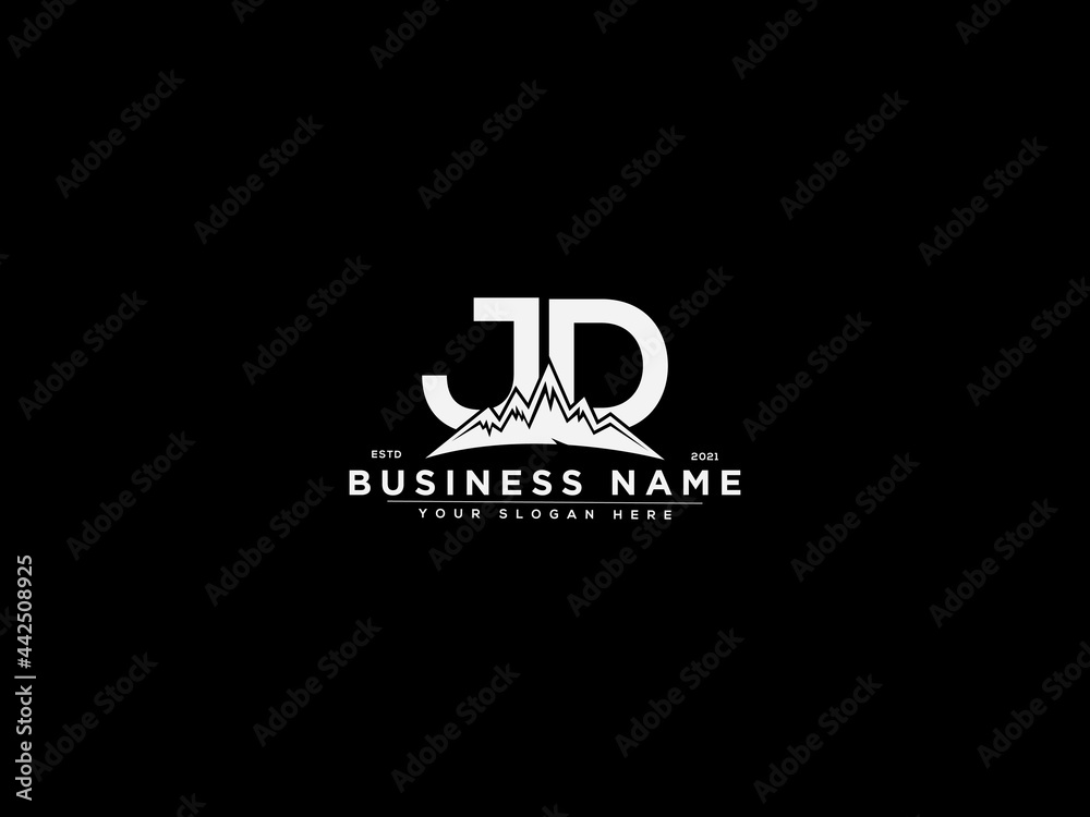 Letter JD Logo, mountain jd logo icon vector for river forest hill ...
