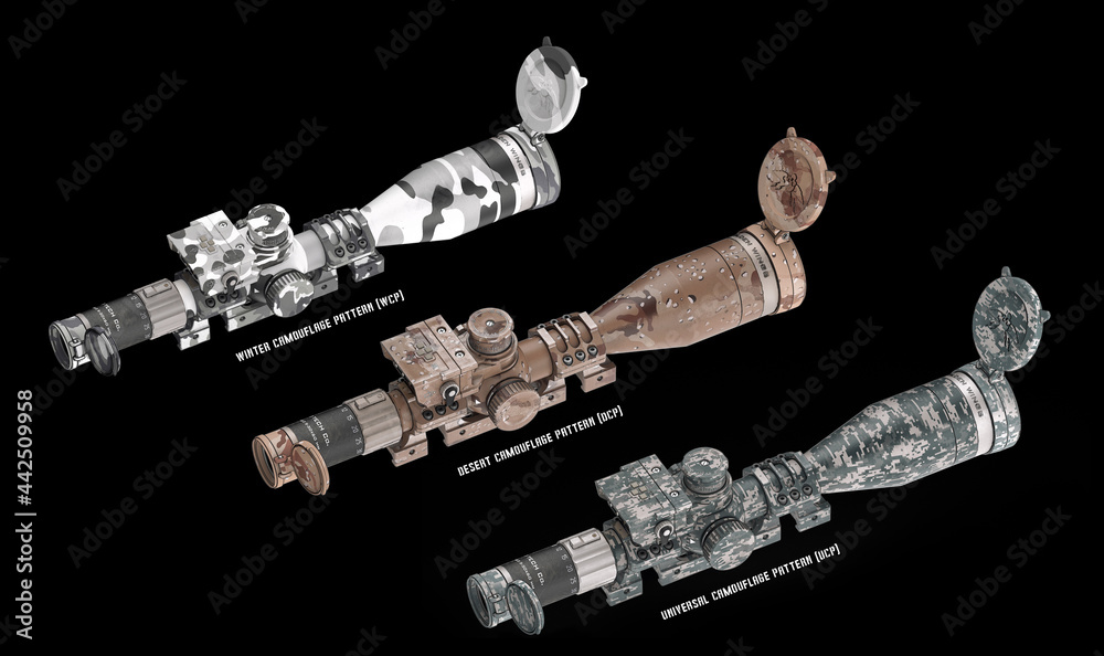 3D render of an optical sight with a ballistic computer for long-range ...
