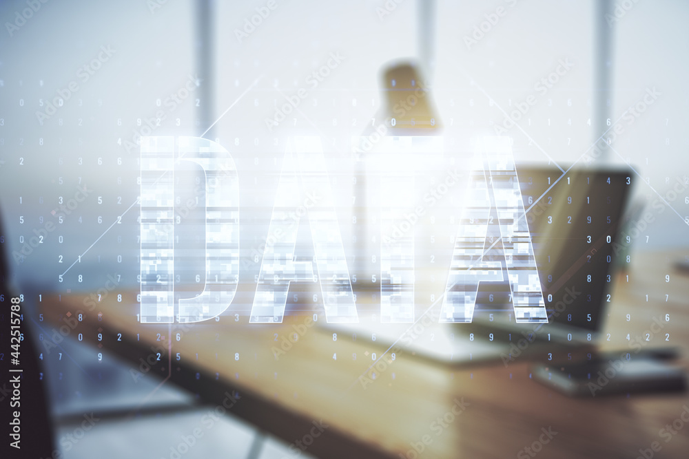 Creative Data word sign on modern laptop background. Multiexposure ...