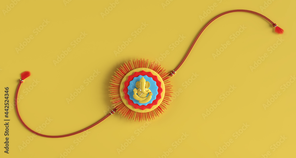3D Render Happy Raksha Bandhan celebration. Beautiful traditional rakhi ...