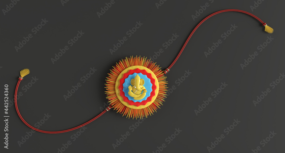 3D Render Happy Raksha Bandhan celebration. Beautiful traditional rakhi ...
