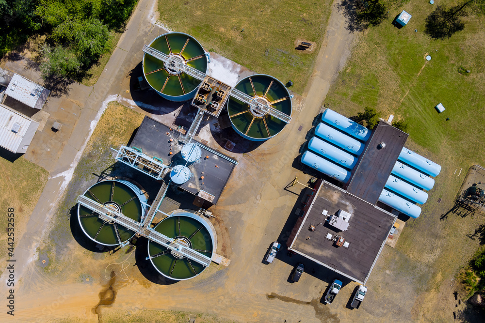 Aerial view of the solid clarifier tank type sludge recirculation in ...