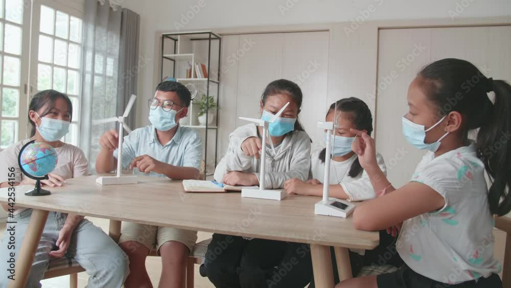 Middle School Classroom: Asian Kids Are Wearing Facemasks Learning ...