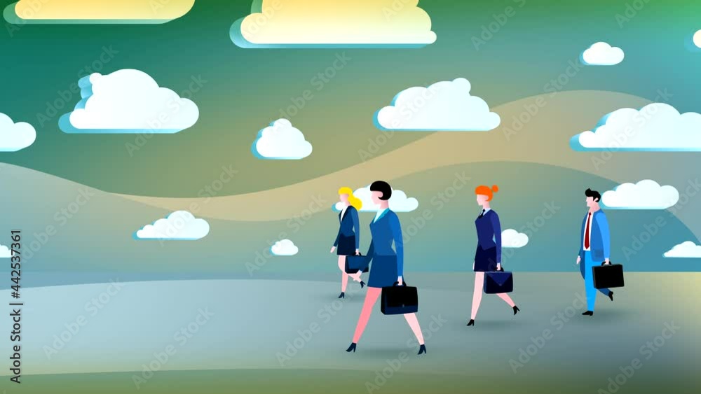 A group of cartoon business people walking. Business team characters ...