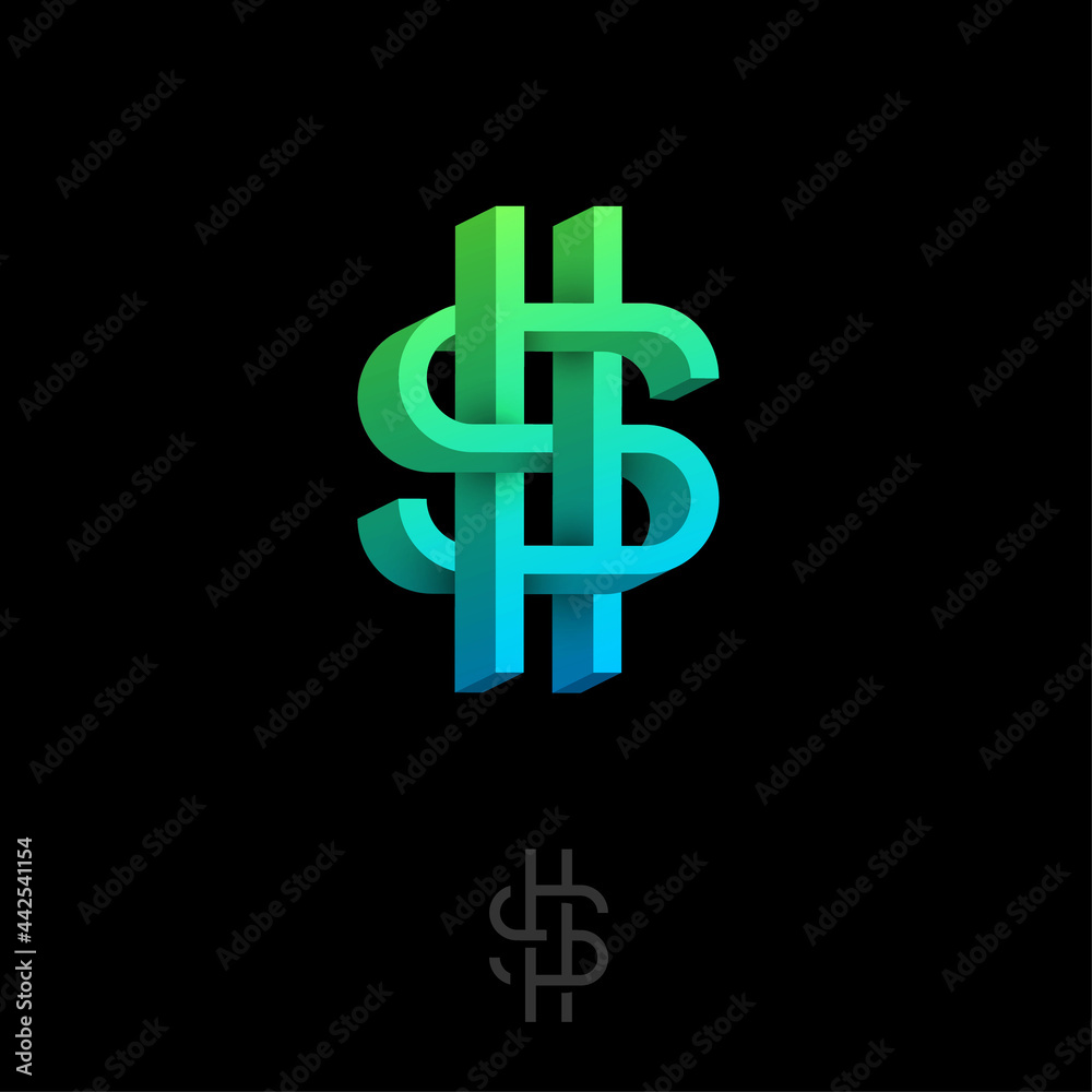 Vetor de Dollar icon. Monogram consist of volumetric elements. Crossed ...