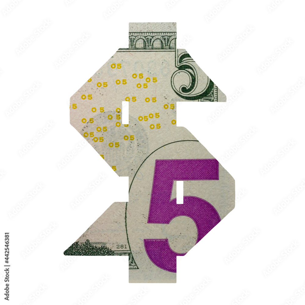 US Dollar Sign Icon with Real 5 Reverse Dollars Banknote Texture ...