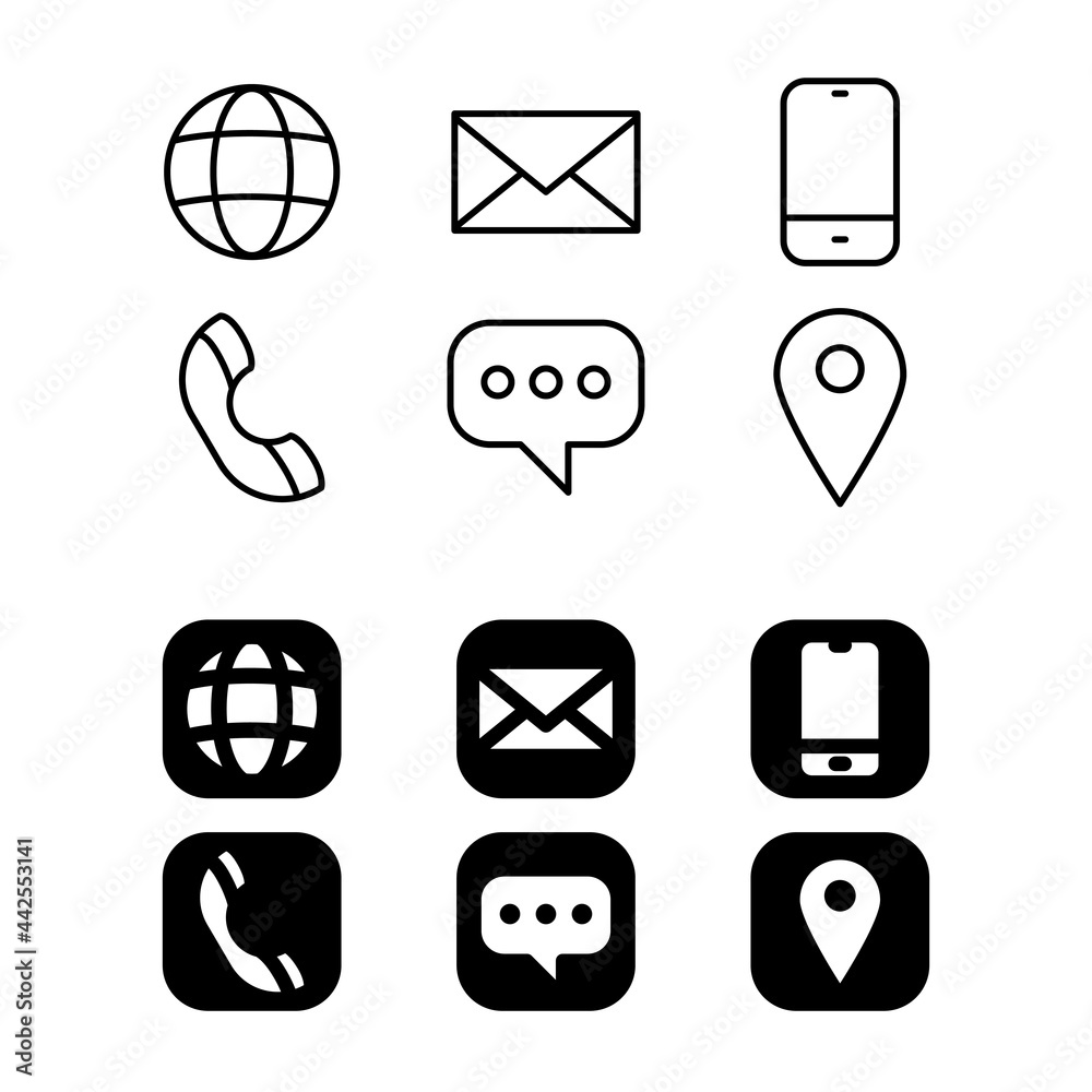 Simple contact us icon, black and white communication symbol set ...