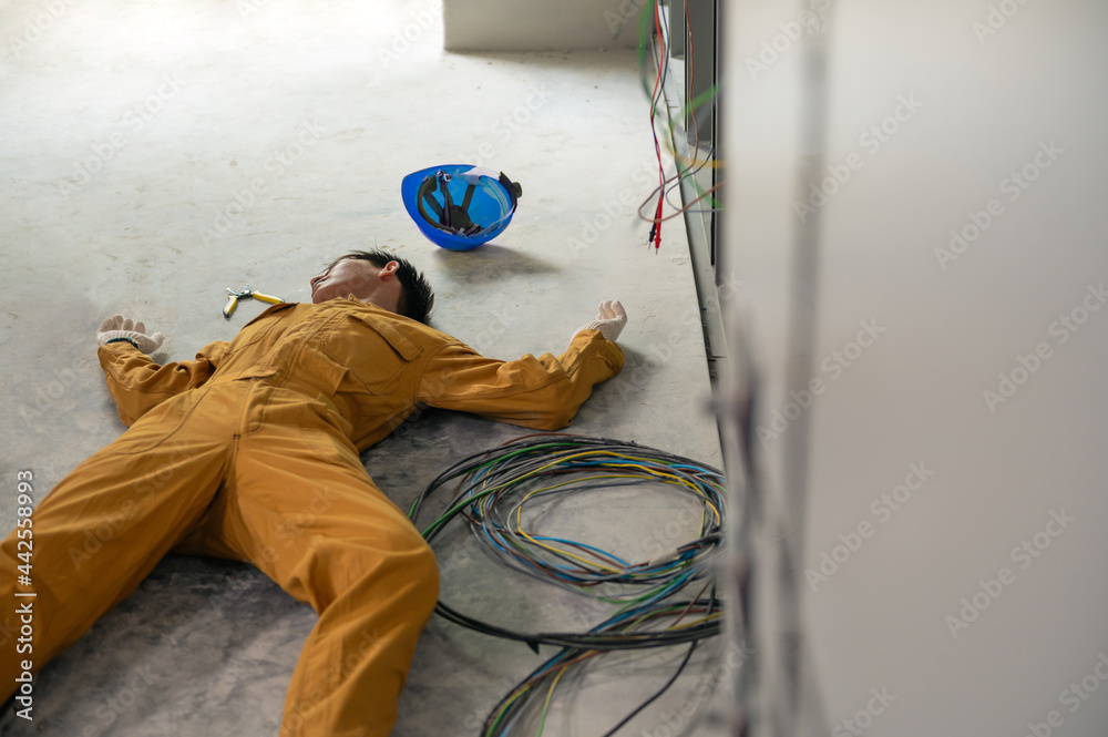 Electrician worker accident electric shock unconscious in site work ...