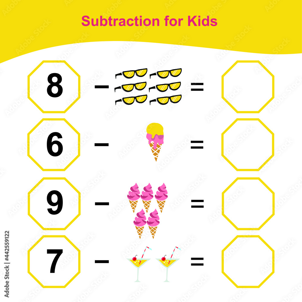 Counting Subtraction Game for Preschool Children. Educational printable ...