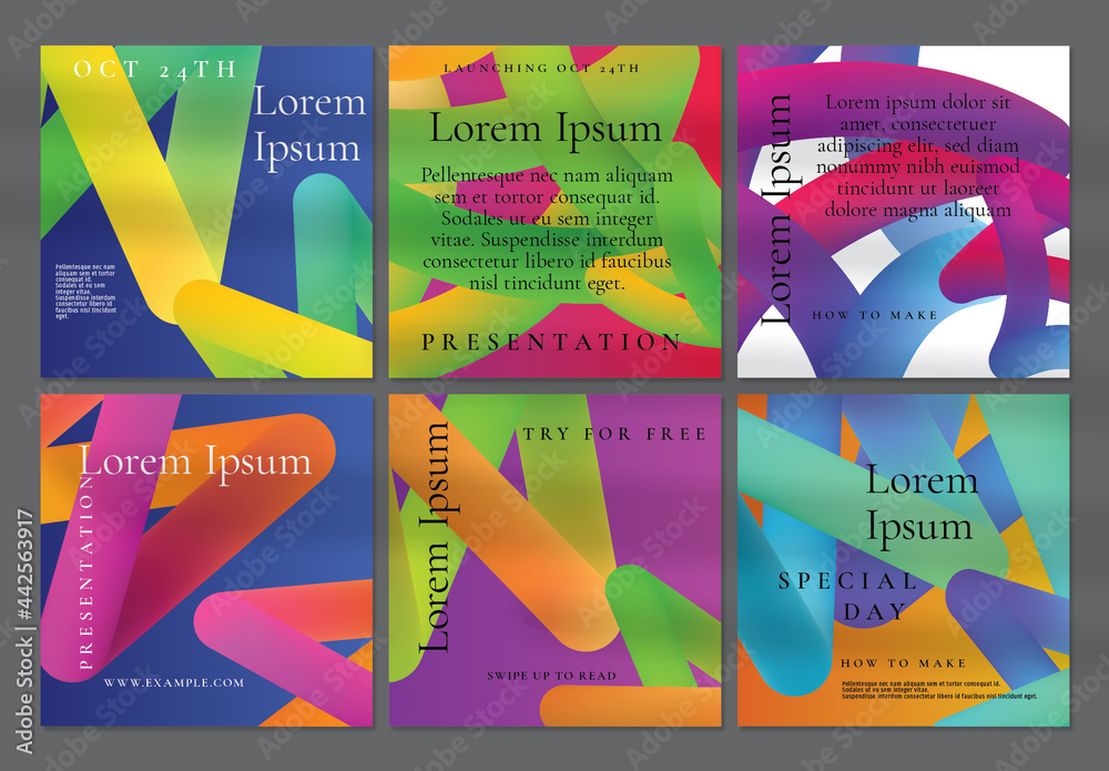 Social Media Post Layout with Fluid Bright Gradient Shapes Stock ...
