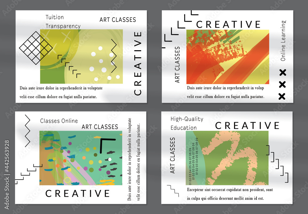 Flyer Layout with Black Shapes and Abstract Bright Rectangle on White ...