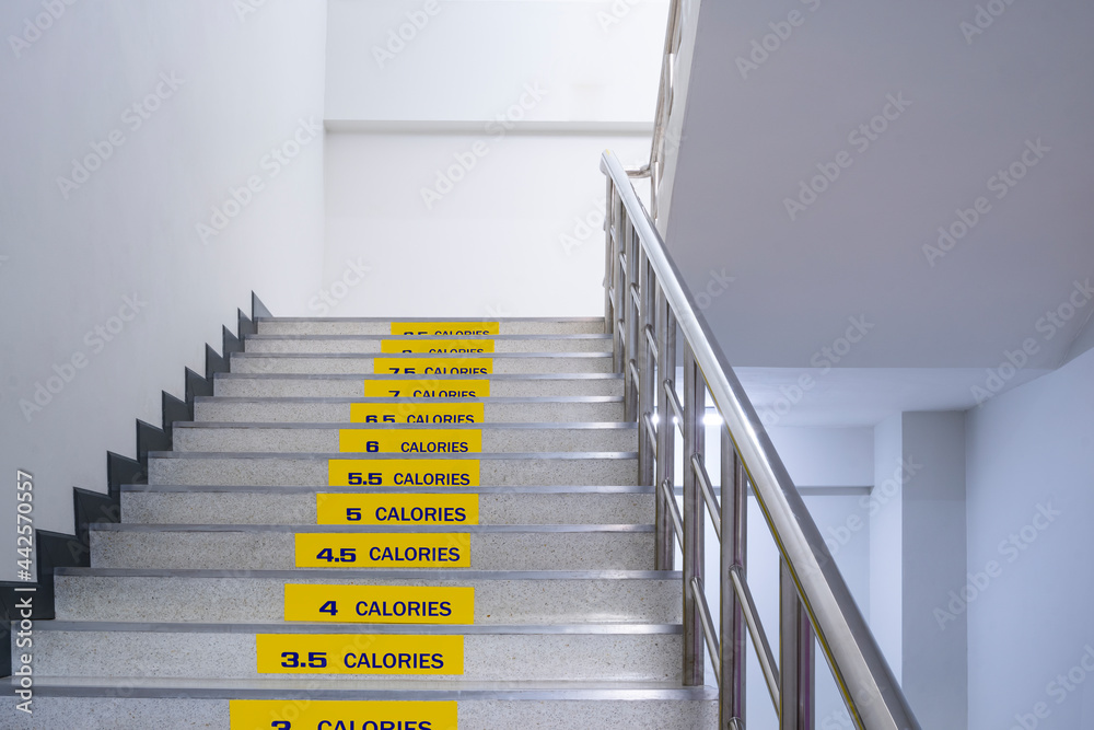 Fotka „Stickers of Calories burned on staircase inside of office ...