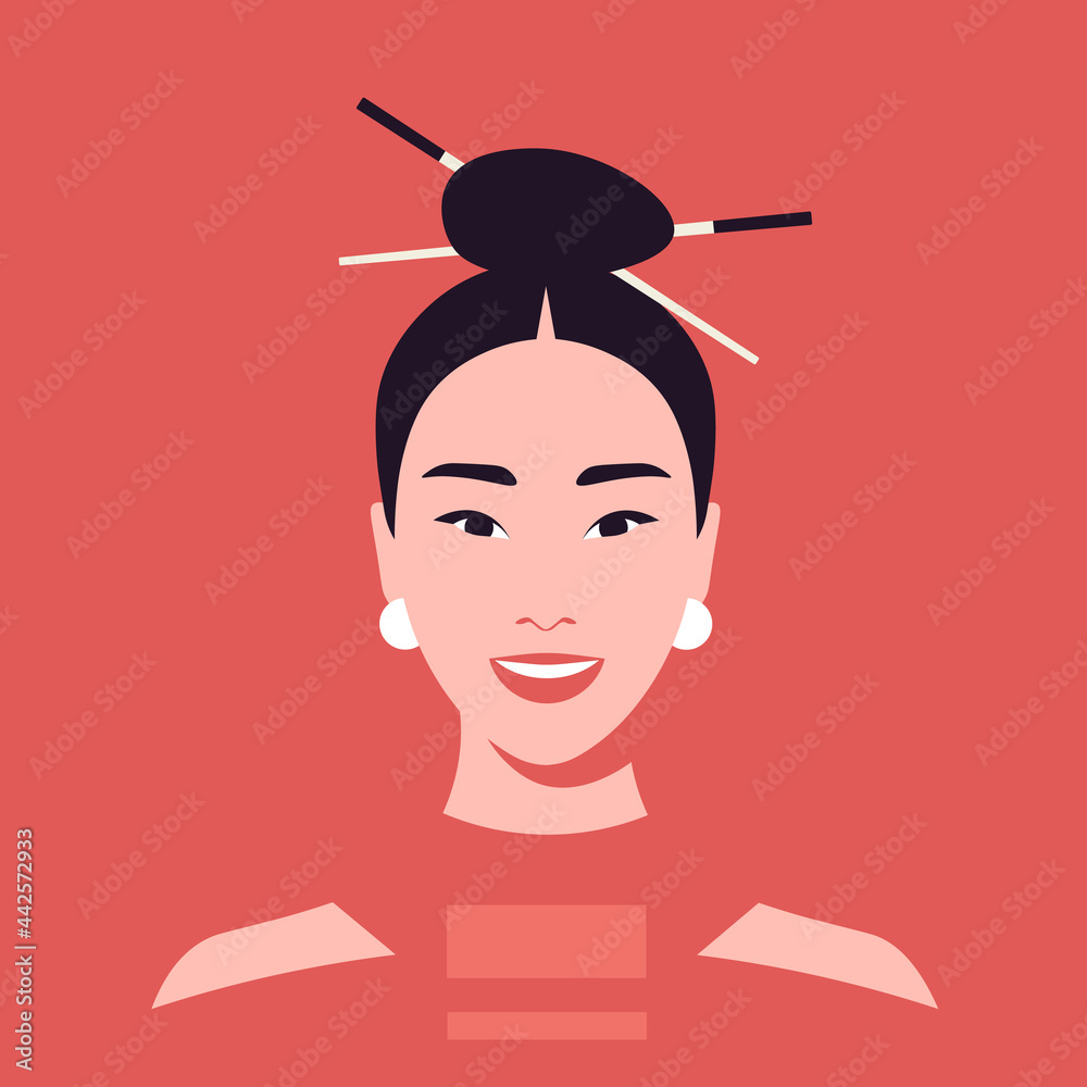 Portrait of a happy Asian woman. Avatar. The Fashion model. Vector ...