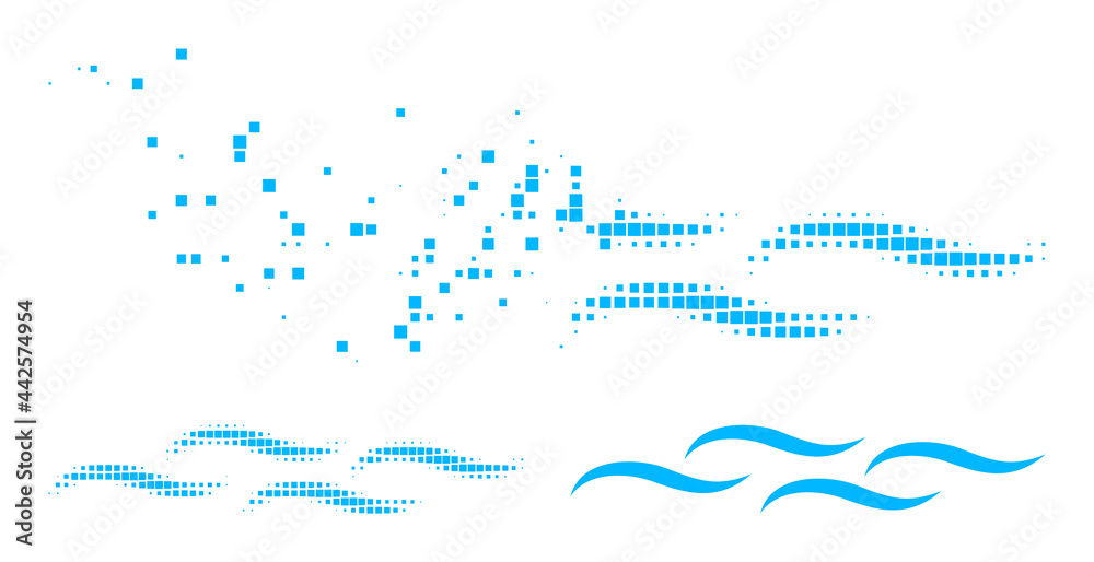 Stockvector Dust pixelated water surface pictogram with halftone ...