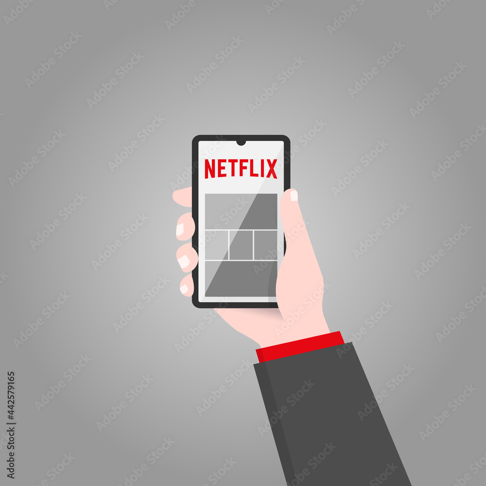 Hand holding smartphone with Netflix logo, phone mockup, vector ...