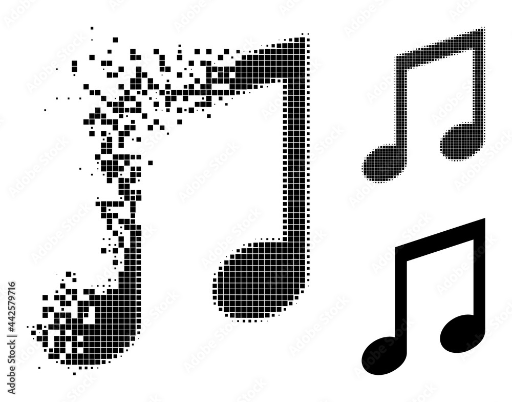 Burst dot music notes pictogram with halftone version. Vector ...