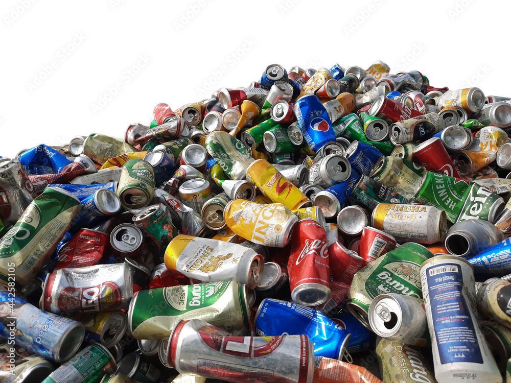 Bangkok, Thailand - June 30, 2021 Pile of aluminum beverage cans from ...