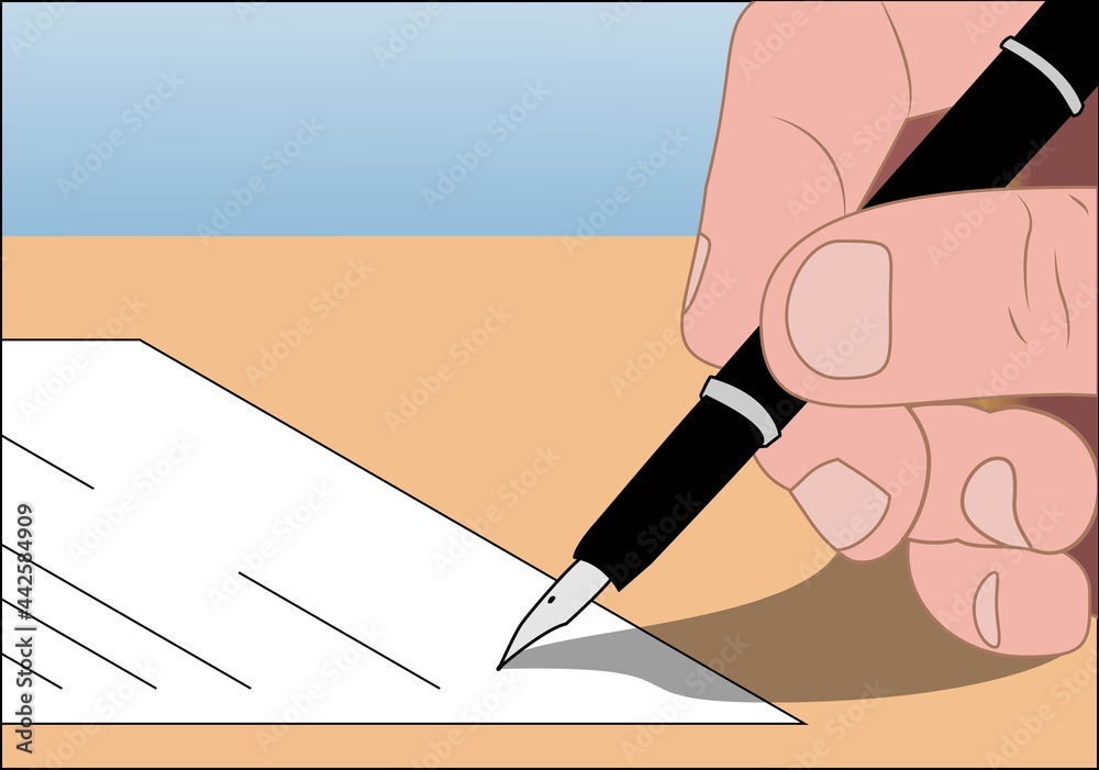 Mano firmando con pluma un contrato o escrito Stock Vector | Adobe Stock
