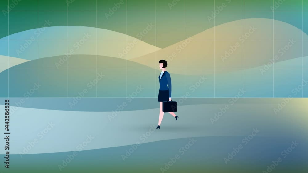 Cartoon superheroine leader and group of businessmen walking. Business ...