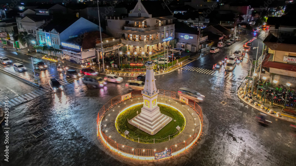 Aerial view of the tugu jogja or known as tugu pal is the iconic ...