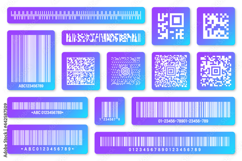 Modern colorful product barcodes and QR codes. Identification tracking ...