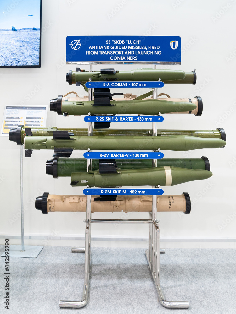 Combat ATGM missiles. Anti-tank missile ammunition stand at the ...