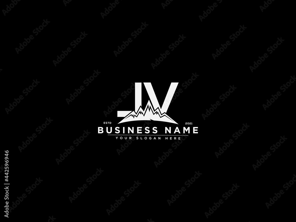 Letter JV Logo, mountain jv logo icon vector for river forest hill ...