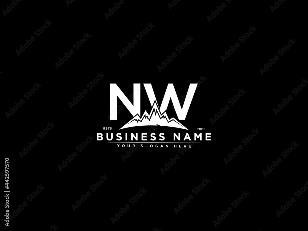 Letter NW Logo, mountain nw logo icon vector for river forest hill ...
