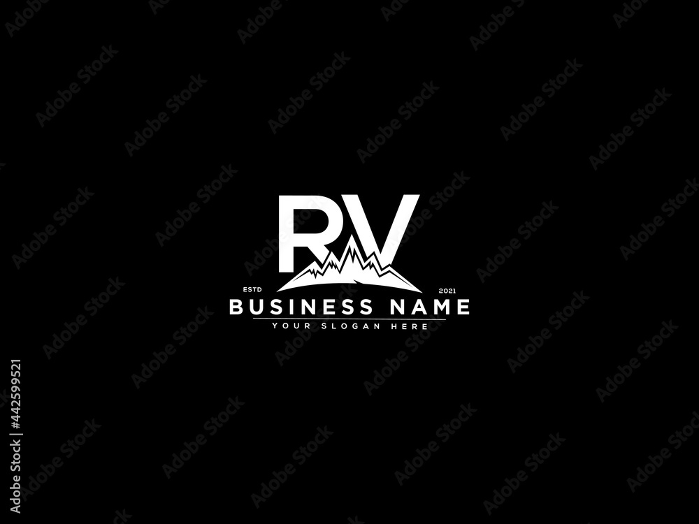 Letter RV Logo, mountain rv logo icon vector for river forest hill ...