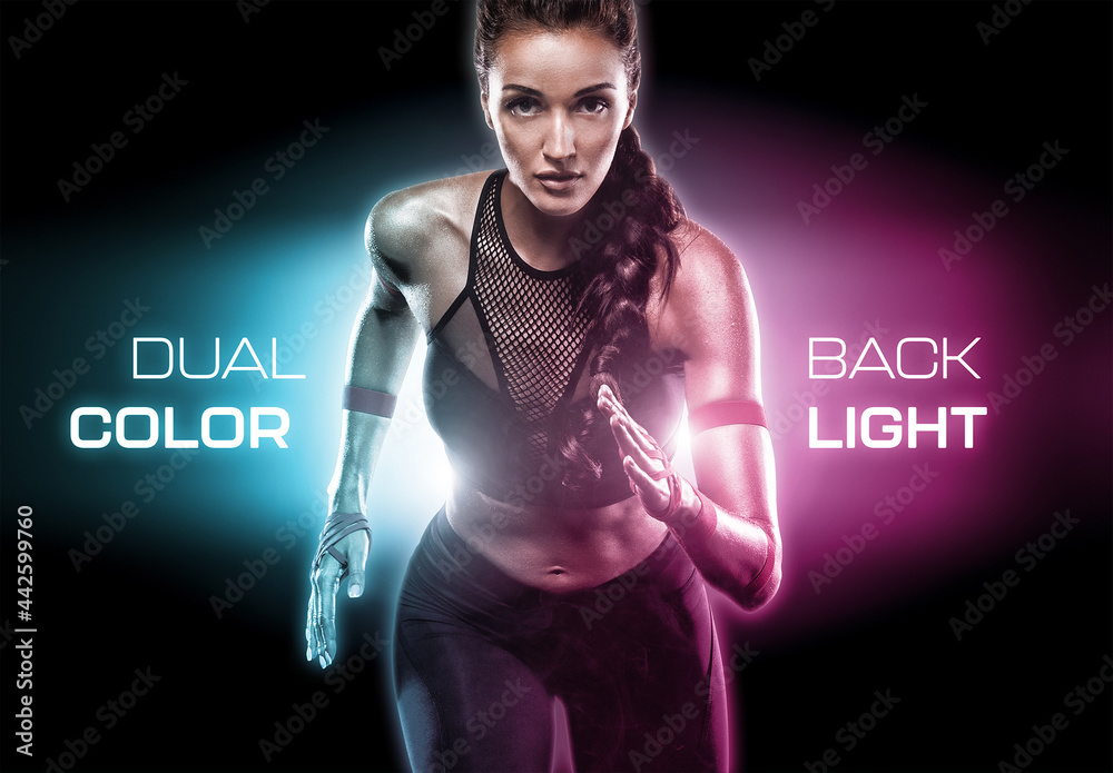 Dual Backlight Photo Effect Mockup with Two Glowing Color Stock ...
