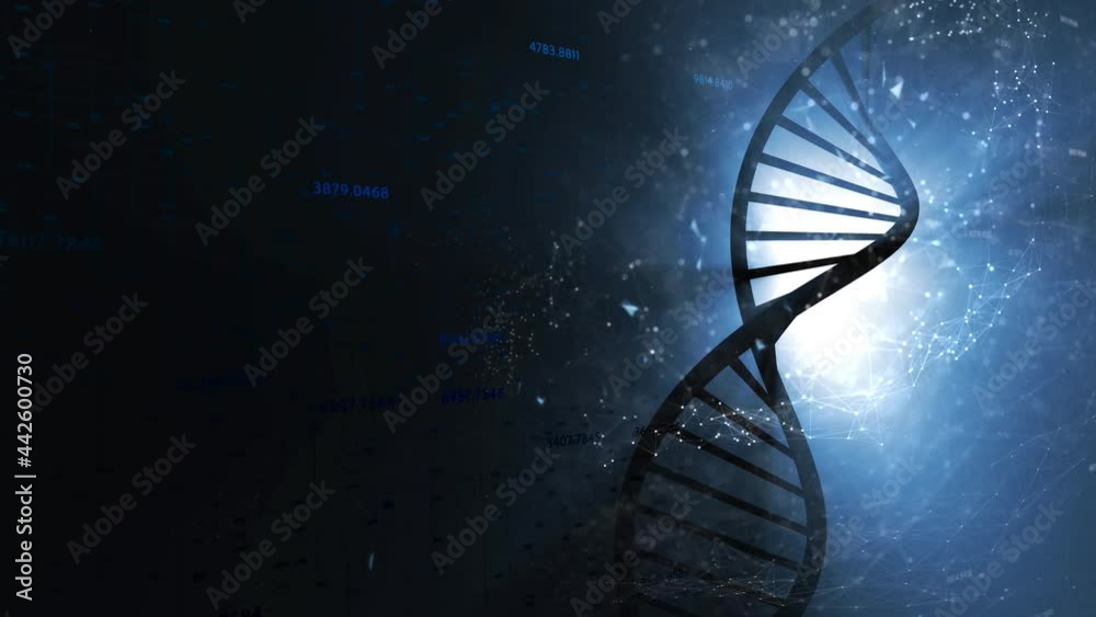 Artistic DNA cell structure rotation copy space animation on dark blue ...