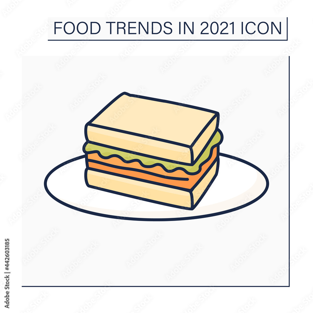 Sandos color icon. Japanese style fried pork sandwich. Snack. Fast food ...