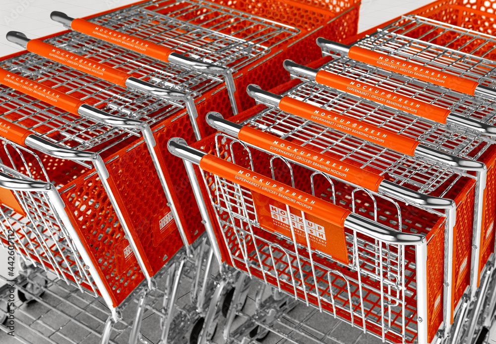 Isometric View Stack of Shopping Carts Trolley Mockup Stock Template ...